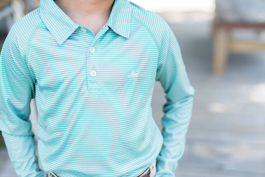 Gray and Green Stripe Polo – Castles & Crowns, Inc.